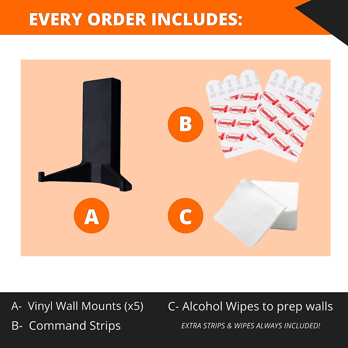 3d Lasers Lab Wall Mount Vinyl Record Display/Shelf [5-pk] - Display Your Albums Without Damaging Your Walls, Perfect for Office, Home, Dorms, and Apartments (Black, 5)