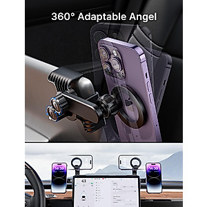 JSAUX Tesla Phone Mount, Mag-Safe Phone Holder Stand 【Screen-Locked with Base, Easy Installation】, Only Compatible with Tesla New Model 3 2023/Y/S/X, iPhone 15 Pro Max/15 Pro/15/14 and All Phones