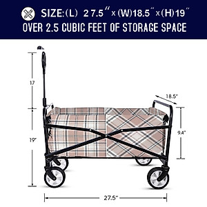 Collapsible Wagon Cart Plaid in Grey Pink White for Spring Autumn Winter Seamless Herringbone Foldable Utility Wagon Large Capacity Garden Cart with Push Bar for Beach Camp Outdoor Shopping