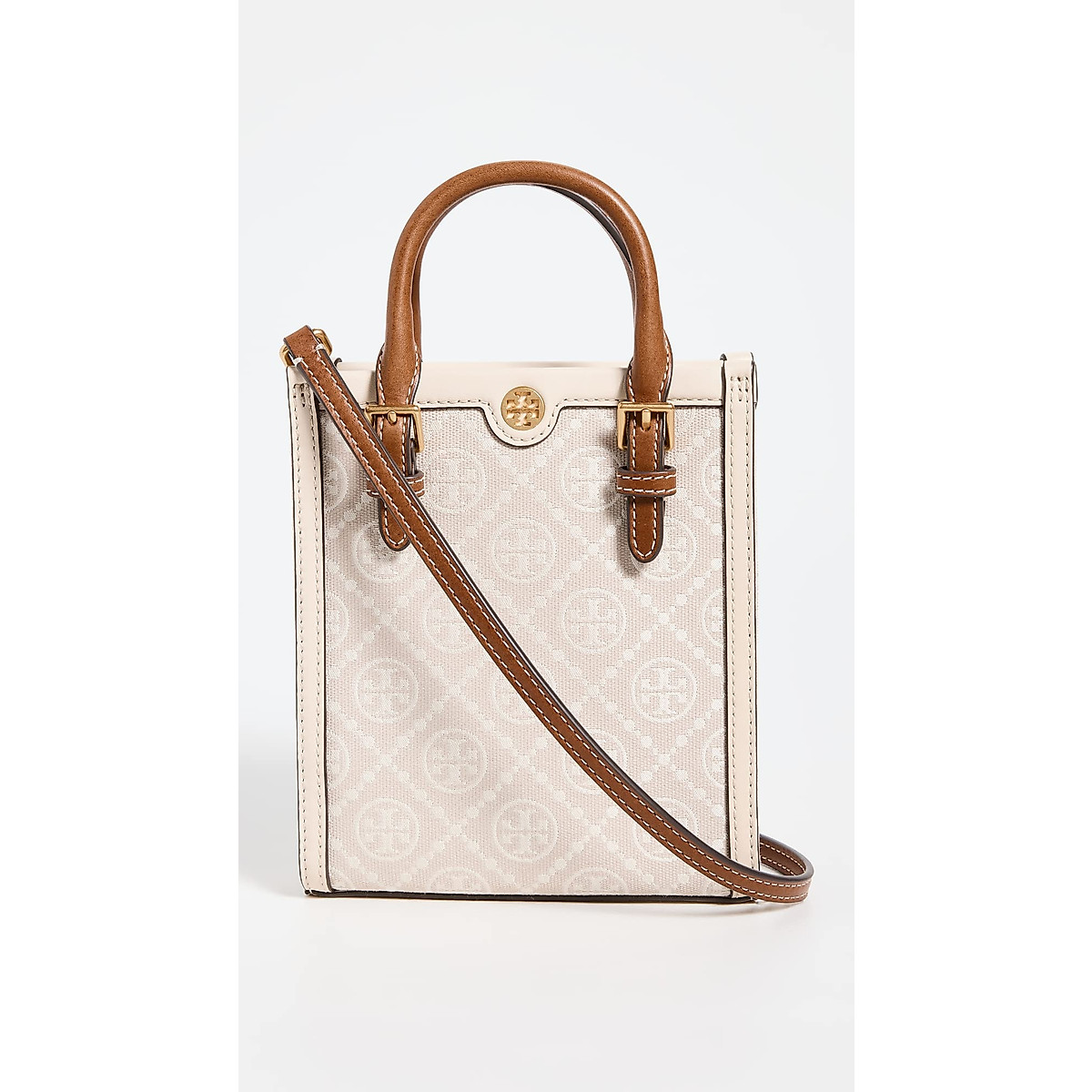 Tory Burch Women's Mini T Monogram Tote, Ivory, Off White, One Size