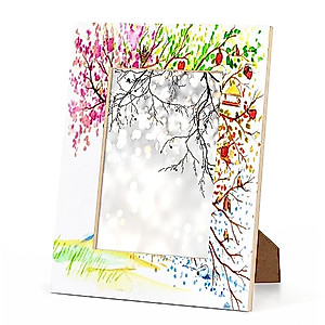 Yzrwebo Watercolors Deer 5x7 Picture Frame Fours Seasons Tree Wood Photo Frames High Transparent Horizontal and Vertical Tabletop Display or Wall Mounting for Family Home Gallery Office