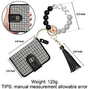 SNUG STAR Multi-Purpose Wallet High Capacity Card Holder Zipper Coin Purse with Wristlet Bracelet Keychain Silicone Beaded Bangle (Silicone Bracelet(16 Cards)-Woven Small Plaid Black)