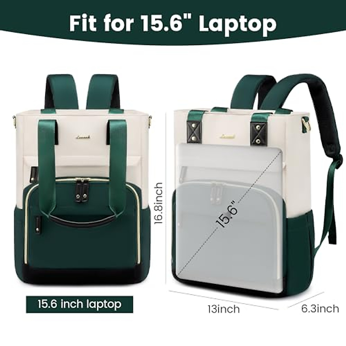 LOVEVOOK Work Backpack for Women, 15.6 Inch Anti Theft Backpack with Luggage Strap, Large Capacity Backpack, Waterproof Laptop Backpack for College, Travel, Commuter