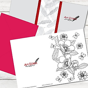 Art Eclect Adult Coloring Flower Greeting Cards for Birthdays, Anniversary, Thank You and Sympathy Cards (10 Cards and 10 Envelopes, Set Flowers B/Pink)