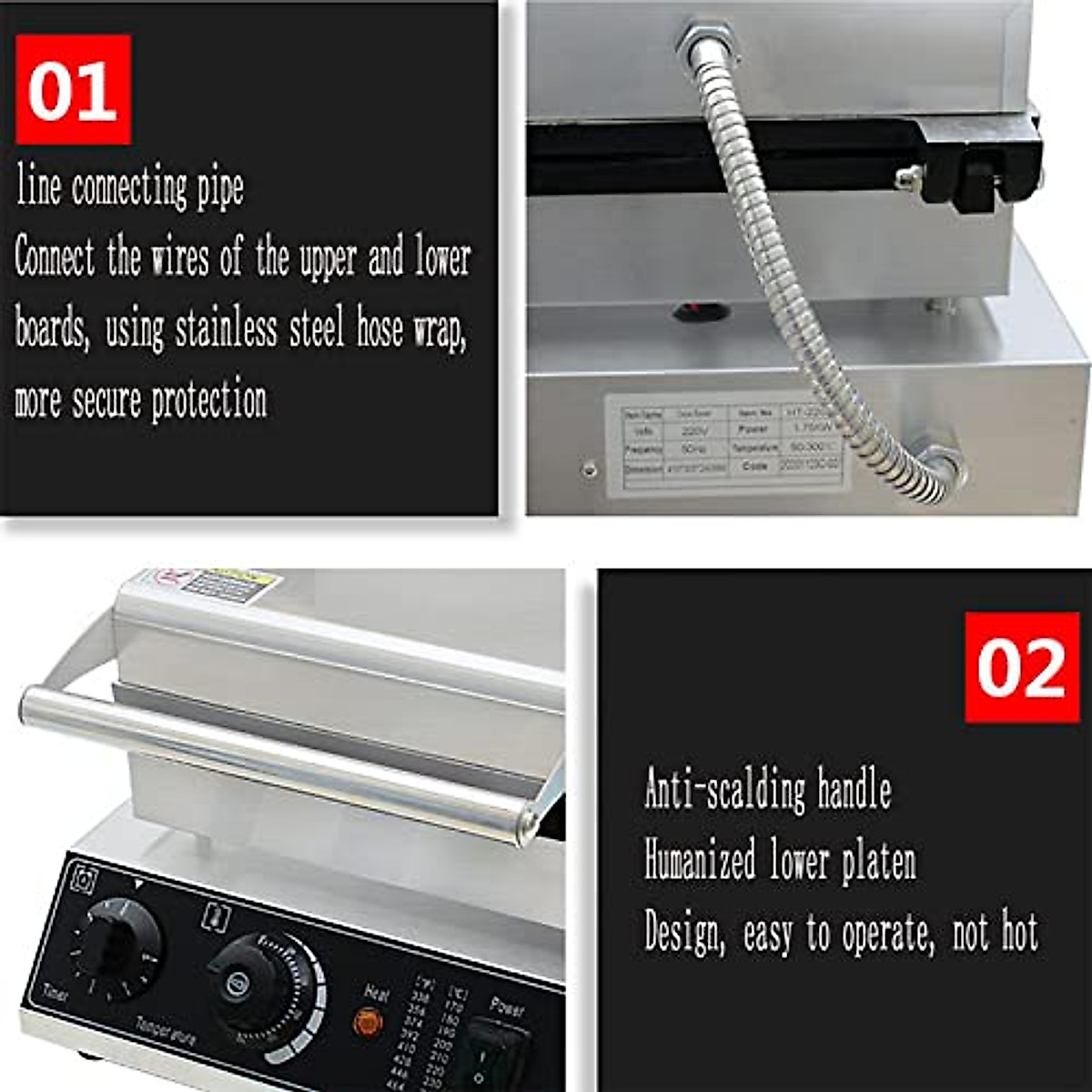 Waffle Cone and Bowl Maker, 1750W Ice Cream Cone and Bowl Baker Commercial Nonstick Waffle Iron Machine with 2PC Egg Cone Rol, for Restaurant Dessert Shop Snack Family