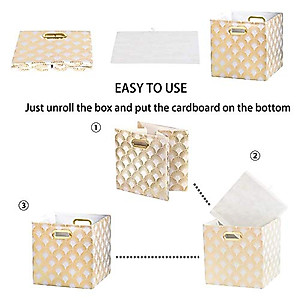 BAIST Cube Storage Organizer Foldable Storage Cubes Bins Fabric Storage Box 13 x 13 Cubby Storage Bins with Handles for Closet, Cloth, Food, Kids, Dog, Bathroom, Toy, Office, Shelf (4-Pack, Fan Gold)