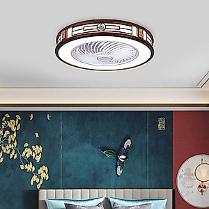 Xuthusman LED Invisible Ceiling Fan Light Round Dimmable Chandelier 3-Speed Invisible Fan 64W w/Remote Control