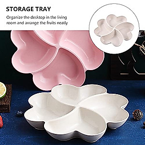 DOITOOL Divided Serving Tray Wheat Straw Appetizer Serving Dish 4 Section Cake Dessert Condiment Snacks Fruits Tray Platter for Nuts Candy Chips Heart White
