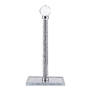 Paper Towel Roll Holder Countertop, Stand Tissue Holder, Freestanding Holder Fit for 11 Inches Paper Towel, Filled with Sparkly Crystal Crushed Diamonds for Kitchen/Bathroom/Bedroom/Office (Silver)