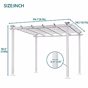 10' x 10' White Pergola for Vines, Heavy Duty Pergola with Hidden Joints, Pure Iron Pergola for Patio Backyard Terraces and Deck, Mediterranean Style