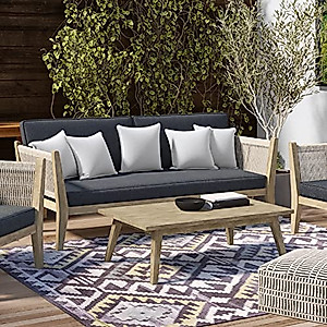 SIMPLIHOME Cayman 77 Inch Wide Contemporary Outdoor Sofa with Décor Pillows in Slate Grey Polyester Fabric, For the Living Room and Family Room