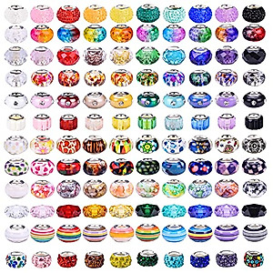 240 Pieces Assorted European Craft Beads Large Hole Lampwork Spacer Beads Colorful European Beads for DIY Necklace Bracelet Jewelry Making (Mix Color Style)