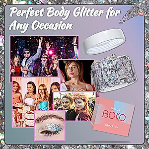 Boko 1.76oz Body Glitter Gel, Holographic Silver Liquid Chunky Glitter Lotion Unicorn Star Sequins for Face Hair and Body Makeup, Festival Clothing, Rave Accessories and Costume - Unicorn Carnival