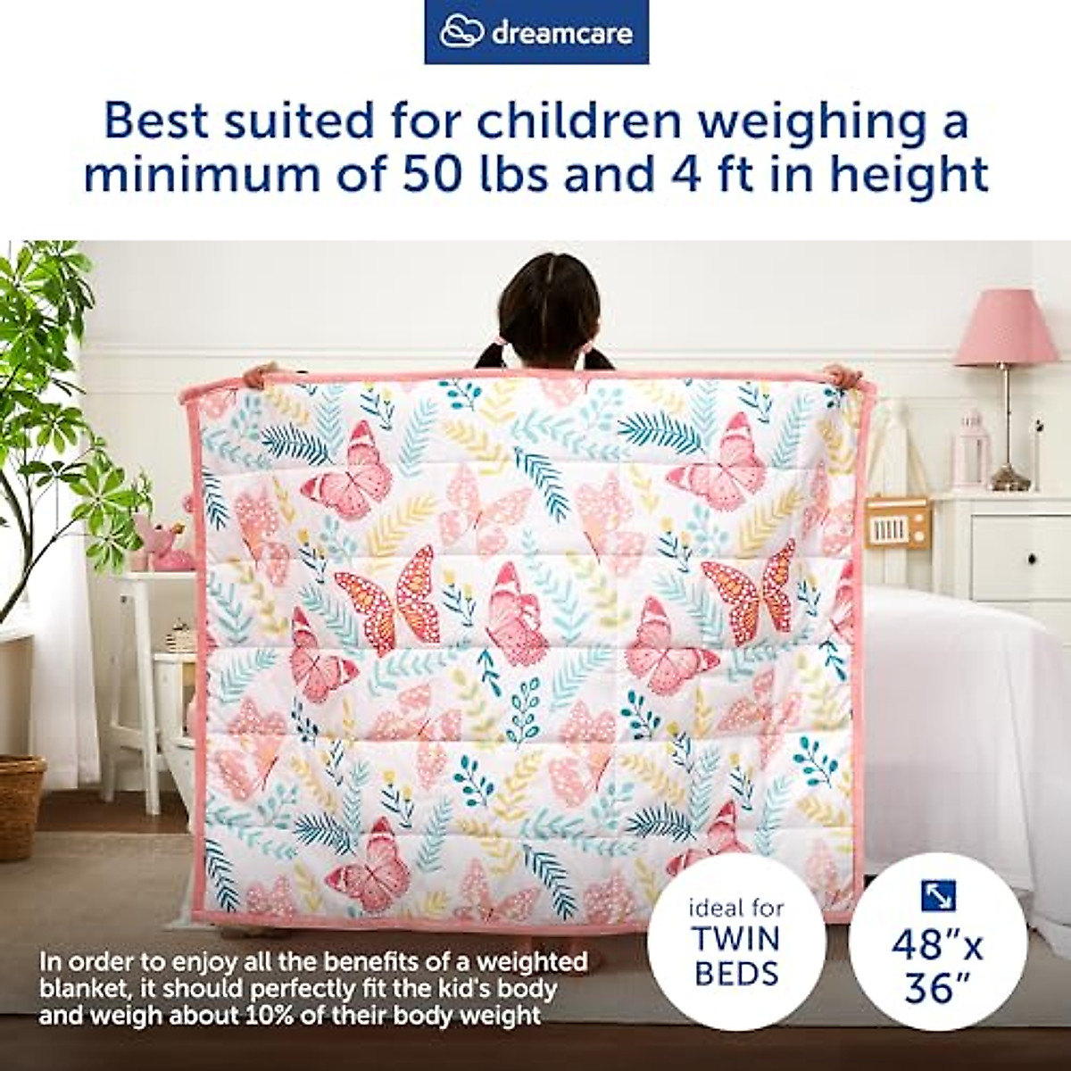 DREAMCARE Kids Weighted Blanket 5 Pounds, Cooling Weighted Blanket Kids, Weighted Blanket for Kids, 36"x 48" Toddler Weighted Blanket, Soft Weighted Blankets, Weighted Blanket for Toddler (Butterfly)