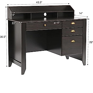Catrimown Computer Desk with Drawers and Hutch, Wood Office Desk Teens Student Desk Study Table Writing Desk for Bedroom Small Spaces Furniture with Storage Shelves, Espresso Brown