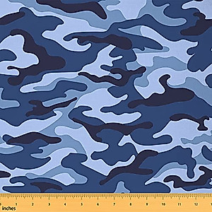 Boys Camouflage Upholstery Fabric,Kids Teens Camo Fabric by The Yard Army Campaign Militarily Style Decorative Fabric Blue Vintage Indoor Outdoor Fabric for Upholstery and Home Accents,5 Yards,Blue