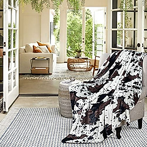 Bytide Cow Printed Soft Fuzzy Faux Fur Black and White Double Sides Print Throw Blanket 50" x 60", Couch Cover Lightweight Fluffy Cozy Plush Blankets for Sofa Chair Bed Home Décor