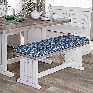 Ambesonne Sailboat Bench Pad, Diagonal Hatched Nautical Elements Ship's Wheel Anchor and Marine Animals, Standard Size HR Foam Cushion with Decorative Fabric Cover, 45" x 15" x 2", White Blue