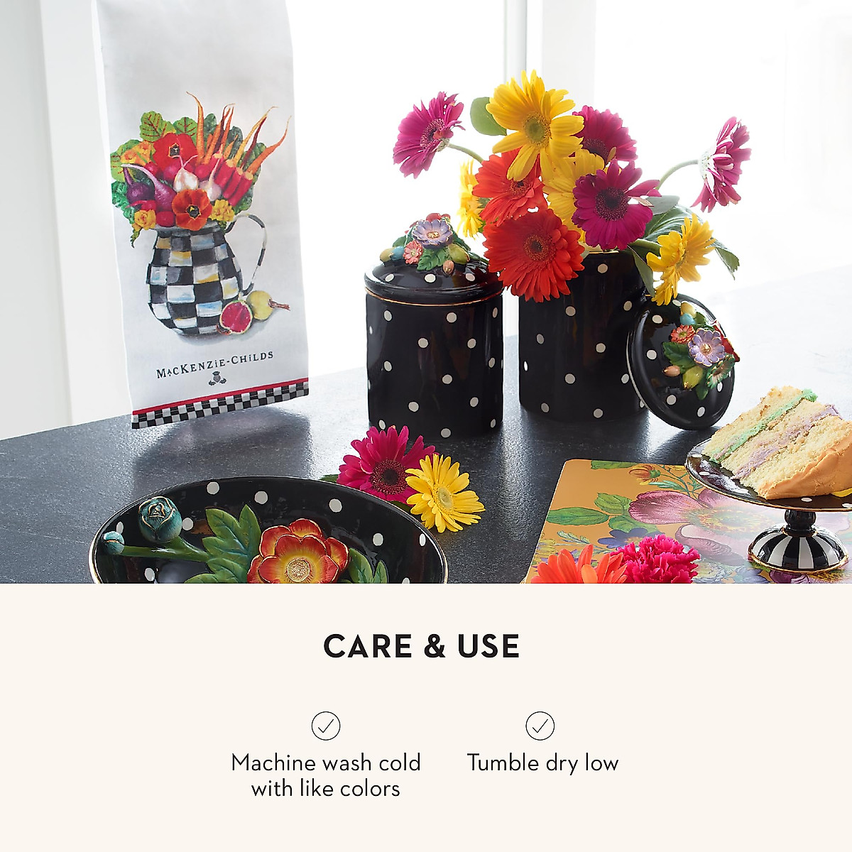 MACKENZIE-CHILDS Cotton Dish Towel, Cute Decorative Kitchen Dish Towel for Cleaning and Home Decor, Set of 1, Vegetable Bouquet