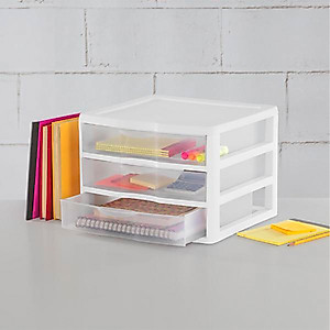Sterilite 3-Drawer Organizer - ClearView Wide 2093 (White / Clear) (10.25"H x 14.5"W x 14.25"D)