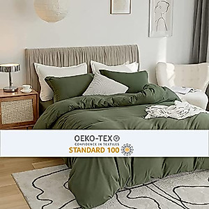 VClife Army Green Duvet Cover Queen Bedding Set Soft Washed Microfiber Forest Green Comforter Quilt Cover 3 Pieces Olive Green Duvet Cover with Zipper - 1 Queen Army Green Duvet Cover 2 Pillow Shams