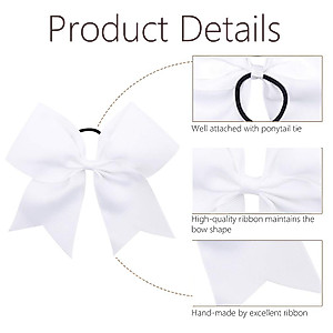 16PCS 8" Large Cheer Hair Bows Ponytail Holder Elastic Band Handmade for Cheerleading Teen Girls College Sports (White, 16 Count (Pack of 1))