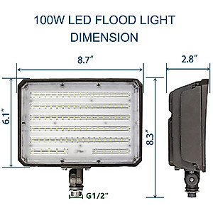2Pack Dusk to Dawn Outdoor 100W LED Flood Light with Knuckle (Plate Included), 14000LM 1000W Equiv., 100-277V 5000K, ETL Commercial Waterproof LED Floodlight Fixture, Security Lighting for Parking Lot