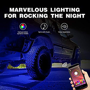 Nilight RGB LED Rock Lights Kit, 4 pods Underglow Multicolor Neon Light Pod with Bluetooth App Control Flashing Music Mode Wheel Well Light for Truck ATV UTV RZR SUV