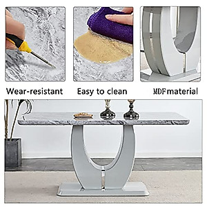 Pvillez Dining Table, Marble Texture Dining Table, Dining Room Kitchen Table, Modern Rectangle Dining Tables Set with Stone Top, White Dinner Office Computer Table for 4-6