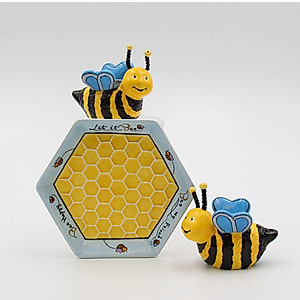 Appletree 2-Inch Ceramic Bee Salt and Pepper with Honeycombed Tray, Yellow