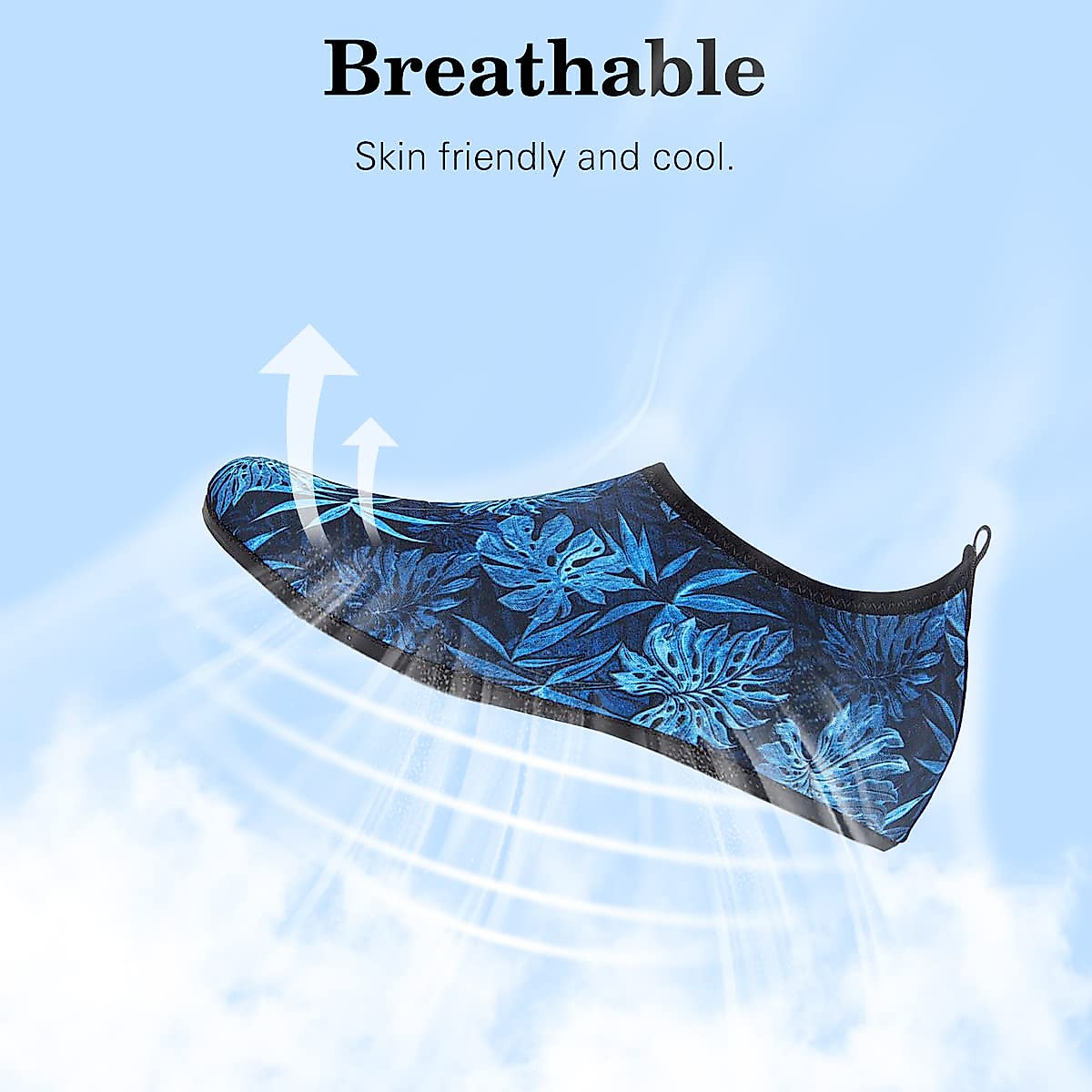 Aqua Socks Beach Water Shoes Barefoot Yoga Socks Quick-Dry Surf Pool Swim Shoes for Women Men(Blue Leaves,12.5/13 Women,10.5/11.5 Men,44/45 EU)