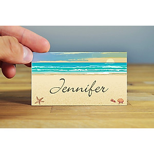 Stonehouse Collection Beach Name Place Cards - 25 Guest Seating Name Cards - Beach & Tropical Table Tents - Wedding Seating, Party Name Cards (Beach)