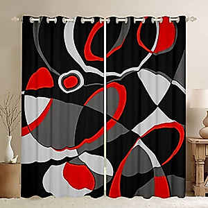 5Pcs Red Grey and Black Duvet Cover Set Full Size & Curtain Set: 1 Duvet Cover + 2 Pillowcase + 2 Panels of 42 W x 63 L inch Each