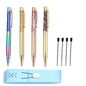 Pen Bling sets Pen Rhinestones Crystal Metal Ballpoint Pens Fine Black Ink Office Supplies(package of 4)