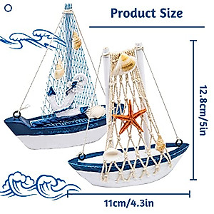 BLLREMIPSUR 2 PCS Mini Sailboat Decor, Wooden Miniature Sailing Boat Model, Nautical Theme Decoration for Bathroom, Baby Shower, Party, Kids Nursery