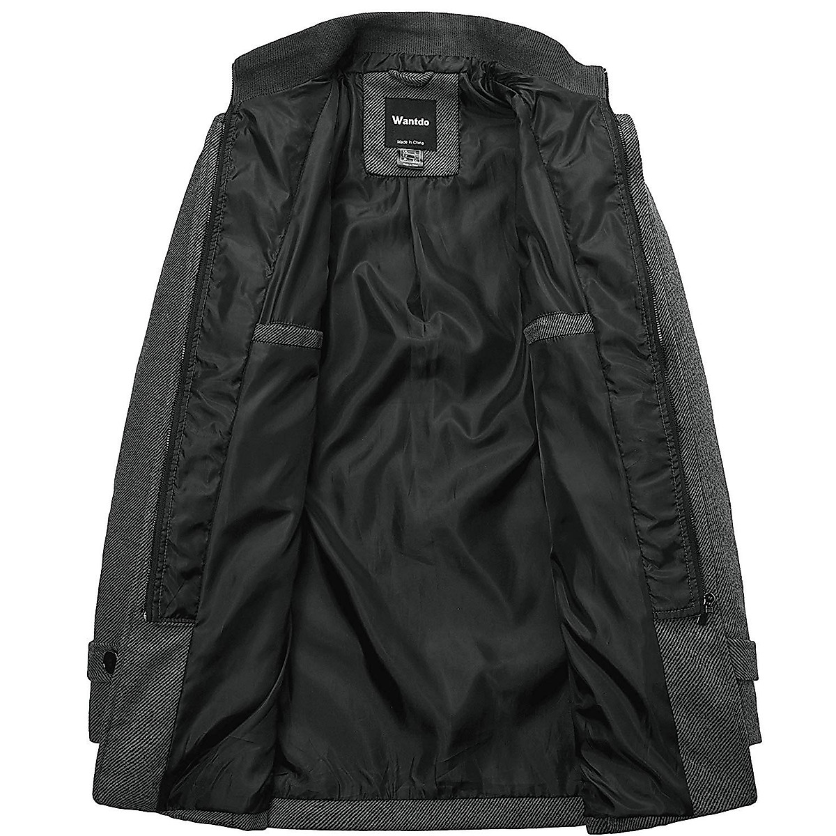 wantdo Men's Slim Fit Pea Coat Warm Winter Windproof Wool Jacket Grey 2XL