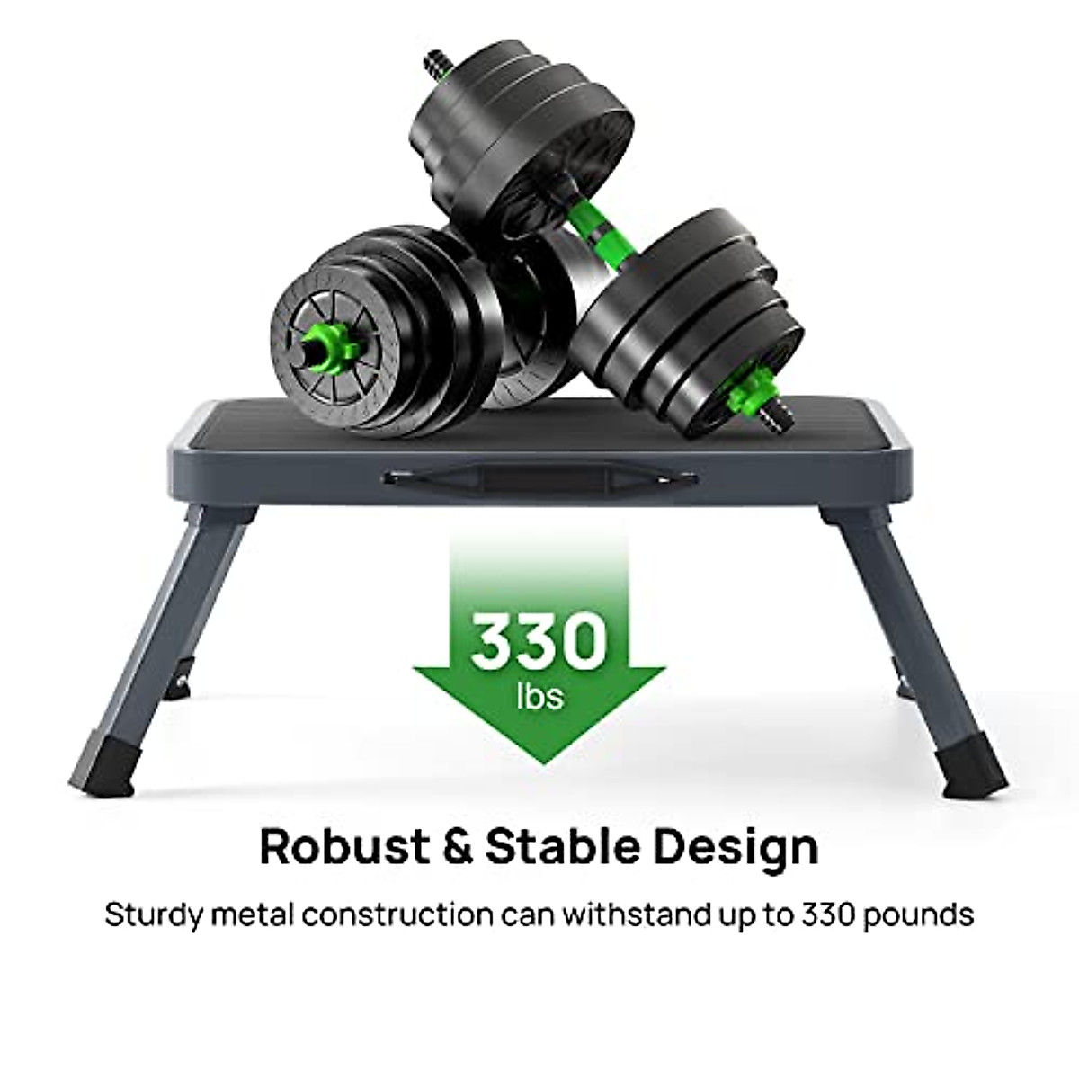 Ollieroo Metal Folding Step Stool, Wide One Step Stool with Non Slip Rubber Platform, 7 inch One Step Ladder, Max Load 330 lbs for Adults Kids, Portable Foot Stool for Kitchen Bedroom（Grey）