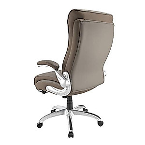 Realspace Ampresso Big & Tall Bonded Leather High-Back Chair, Taupe/Silver