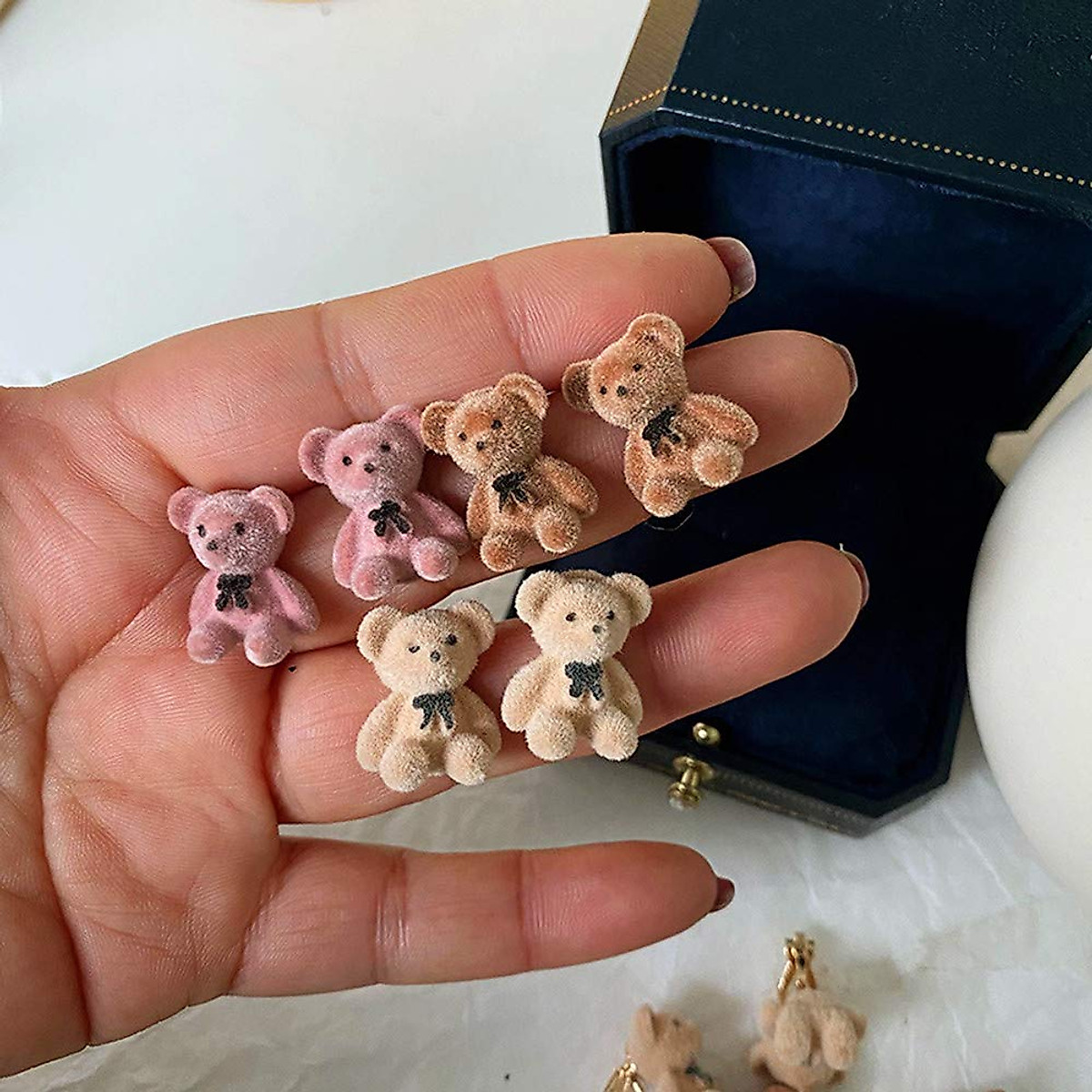 3 Pairs Kawaii Funny Plush Bear Stud Earrings Cute Cartoon Animal Bowknot Bear Earring for Women Fashion Jewelry