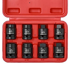CASOMAN 8PCS 1/2-Inch Drive Pipe Plug Socket Set, Cr-Mo, SAE, Male/Female Set, 7/16", 1/2", 5/8", 9/16", Tapered Male Square Drive, Chamfered Female Square Drive