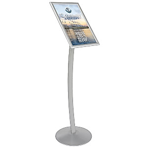 Floor-Standing Sign Stand for 11 x 17 inch Poster, Snap-Open Frame - Silver Anodized Aluminum