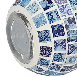 Blue and White Mosaic Candleholder, Glass Votive Candle Holders Round Bowl Tealight Holders Potted Plant Bowl Vase Candlestick Holder Table Centerpieces