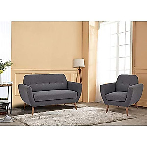 GIA Furniture Home Series Mid-Century Modern Loveseat, Love Seat, Dark Gray
