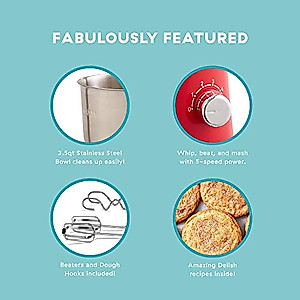 Delish by DASH Compact Stand Mixer, 3.5 Quart with Beaters & Dough Hooks Included - Red