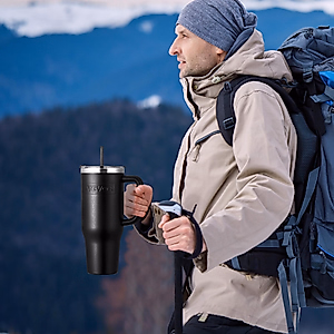 VEVOR 40 oz Insulated Water Bottle, Stainless Steel Sports Coffee Cup with Lid, Handheld Travel Coffee Mug Double Walled, Camping Hydration Flask Leakproof, for Indoor/Outdoor School, Work, Black