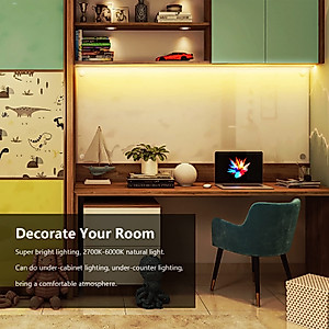 DAYBETTER Under Cabinet Lights, 6 PCS Under Cabinet Lighting with Remote, Dimmable LED Strip Lights for Bedroom, LED Lights for Kitchen Cabinet, Counter Shelf 2700K-6500K Warm to Daylight White, 9.8ft