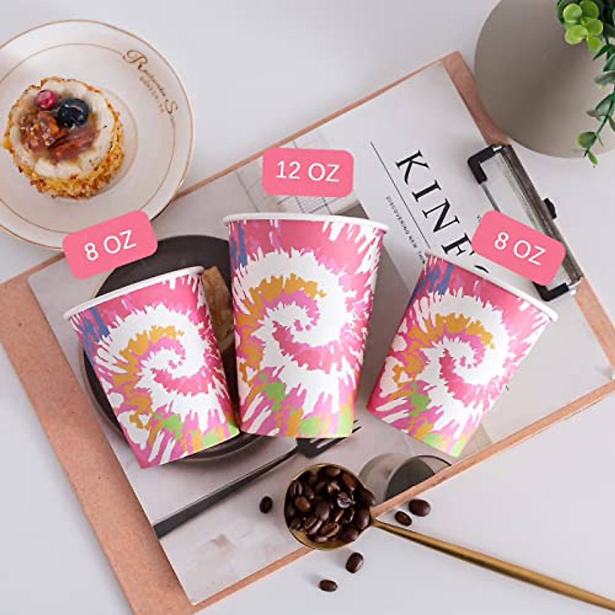 Clawsoff [300 Pack 8 oz Disposable Paper Cups, Hot/Cold Beverage Paper Drinking Cups, Paper Coffee Cups, Tie-dye Paper Hot Coffee Cups for Party, Picnic, Travel, and Events.
