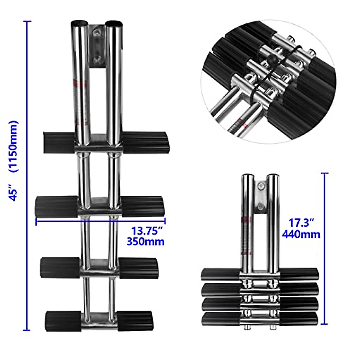 XinKunmarine 4 Step Boat Ladder,304 Stainless Steel Pontoon Boat Dive Ladder,Telescoping Ladder for Marine Boat,Fishing Boat,Yacht(4 Step)