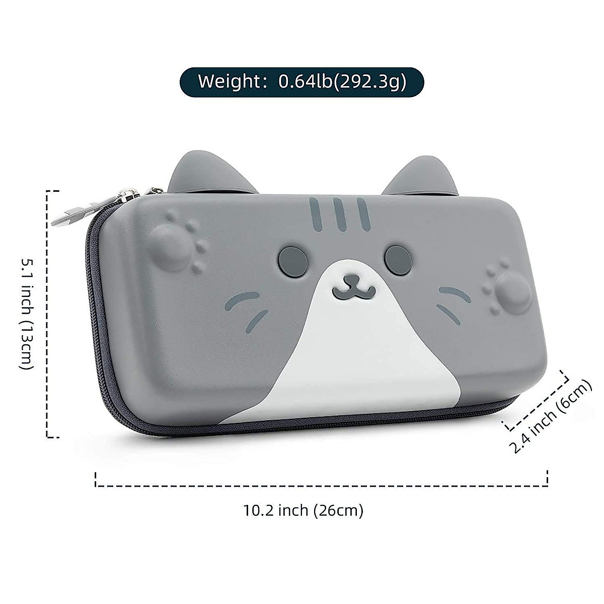 GeekShare Cat Ears Carry Case Compatible with Nintendo Switch/Switch OLED - Portable Hardshell Slim Travel Carrying Case fit Switch Console & Game Accessories (Grey, Large)