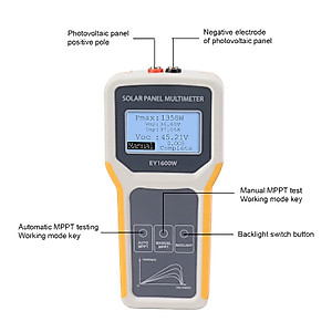 Solar Panel Tester Photovoltaic, 1600W Multimeter Portable Insulation Tester with Ultra Clear LCD Clear Backlight Photovoltaic Panel Multimeter for Laboratories Factories Radio Enthusiasts